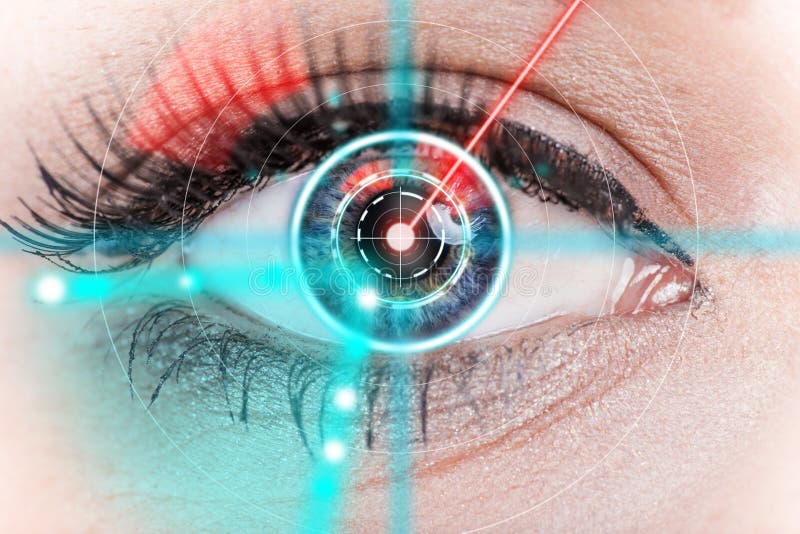 Het Oog Van De Close-upvrouw Met Lasergeneeskunde Stock Foto - Image of ...