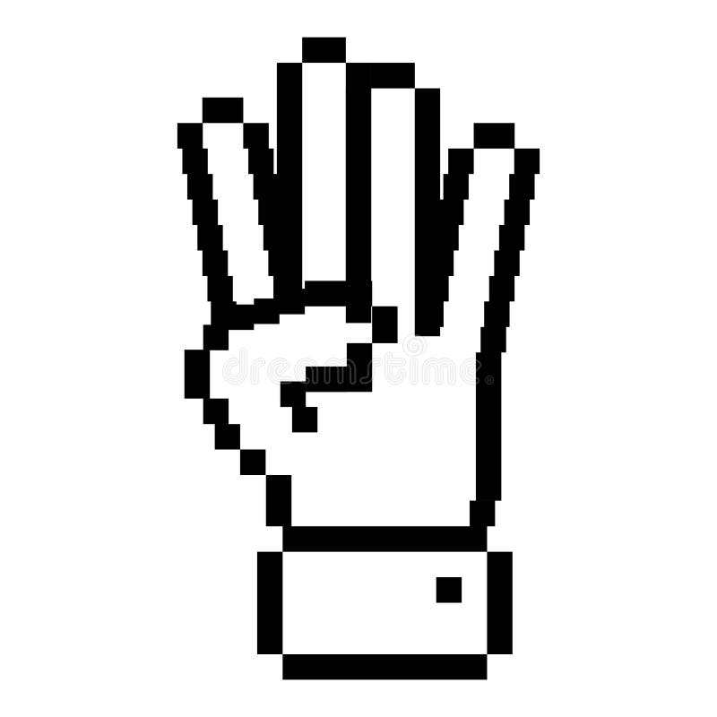Het Overzicht Pixelated Hand Met Vier Vingerssymbool Vector Illustratie ...