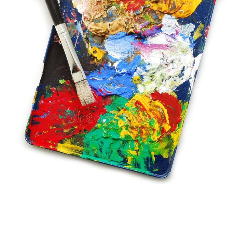 Verf stock foto. Image of geassorteerd, palet, borstels - 99097370