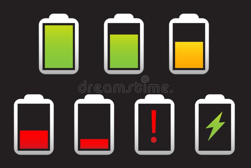 Het Pictogramreeks Van De Batterij Vector Illustratie - Illustration of ...