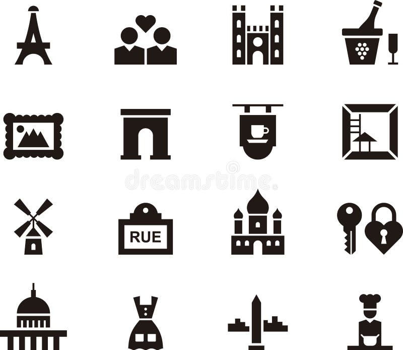 Het Pictogramreeks Van Parijs, Frankrijk Vector Illustratie ...