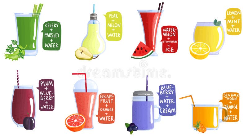 Het Pictogramreeks Van Het Smoothierecept Vector Illustratie ...