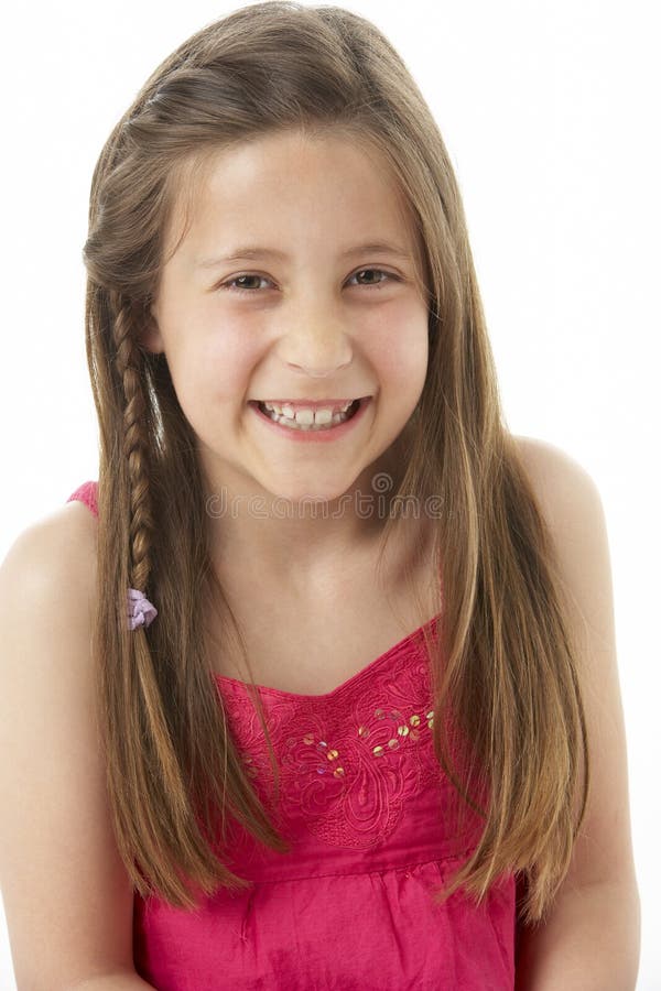 Close-upportret Van Een Klein Meisje 12 Jaar Het Oude Kijken En ...