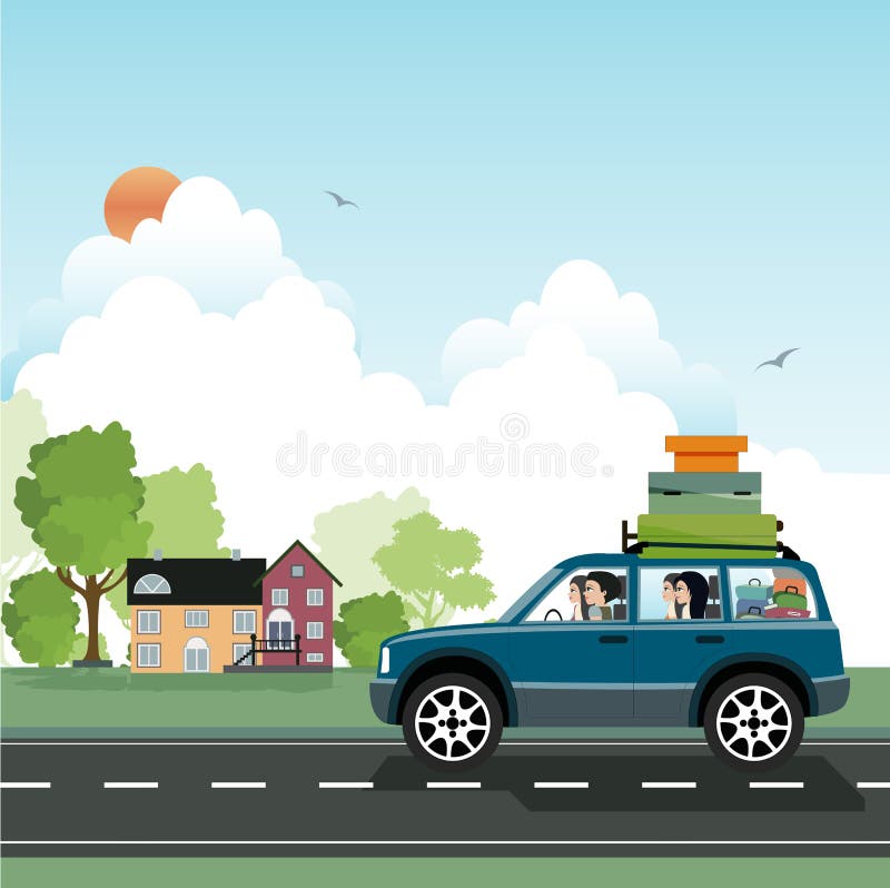 Het reizen door auto. vector illustratie. Illustration of groen - 34337466