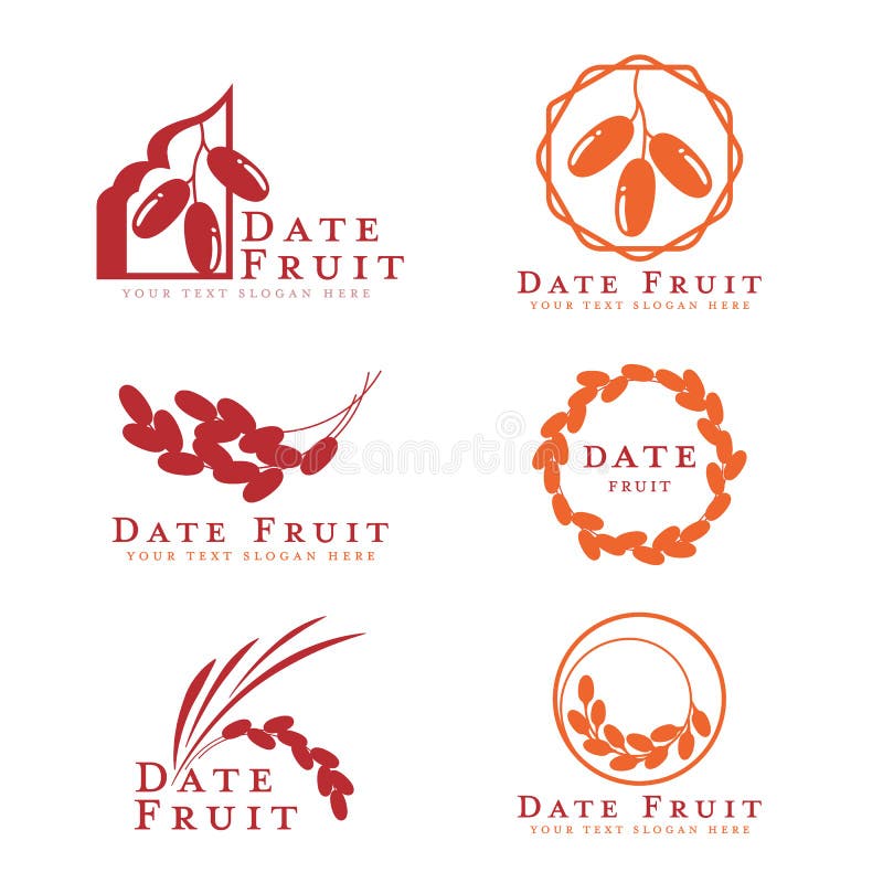 Vector Ontwerp Set Van Rood En Oranje Dadelpalm Vrucht Logo Vector ...