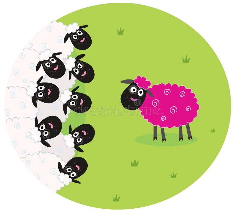 Het Roze Schaap is Eenzaam in Het Midden Van Witte Schapen Vector ...