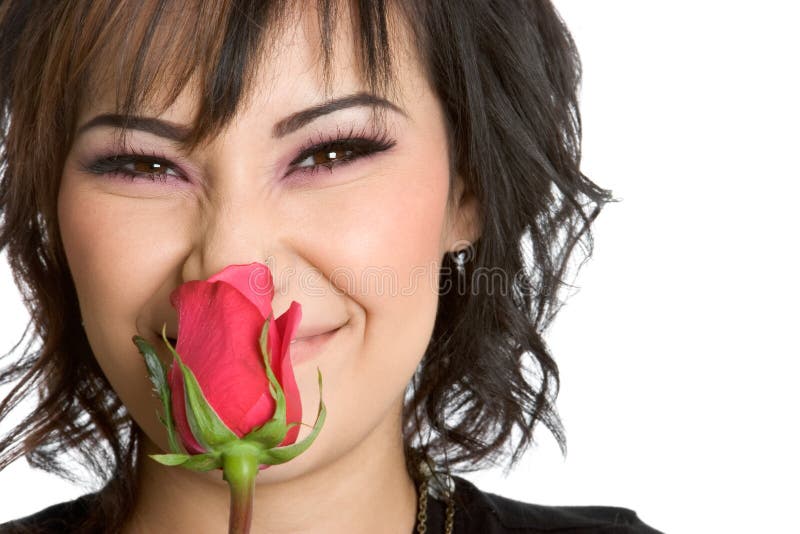 Het Ruiken Van De Vrouw Nam Toe Stock Foto - Image of glimlachen ...