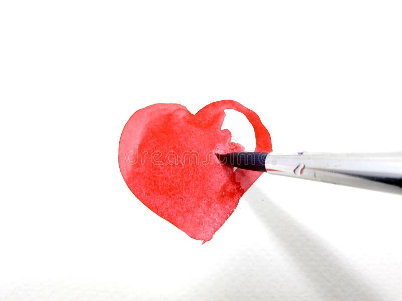 Een Rood Hart Schilderen Met Aquarelverf Stock Afbeelding - Image of ...