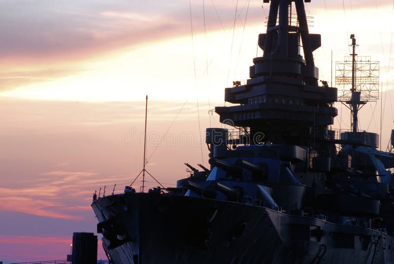 Het Slagschip Van USS Texas Bij Zonsondergang Stock Afbeelding - Image ...