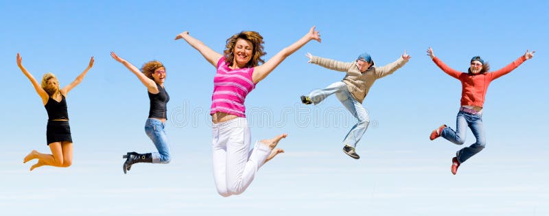 De Springende Mensen Zijn Gelukkige Mensen Stock Foto - Image of ...