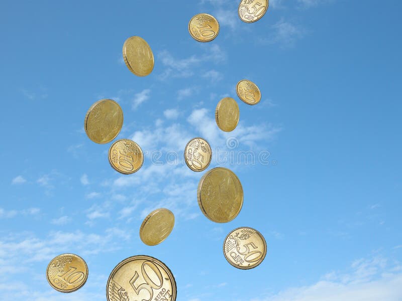 Gouden Muntstukken En Bankbiljetten Die Van De Hemel Vallen Stock ...