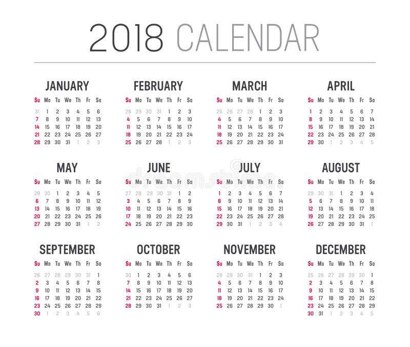 Het Vectormalplaatje Van De Jaar 2018 Kalender Vector Illustratie ...