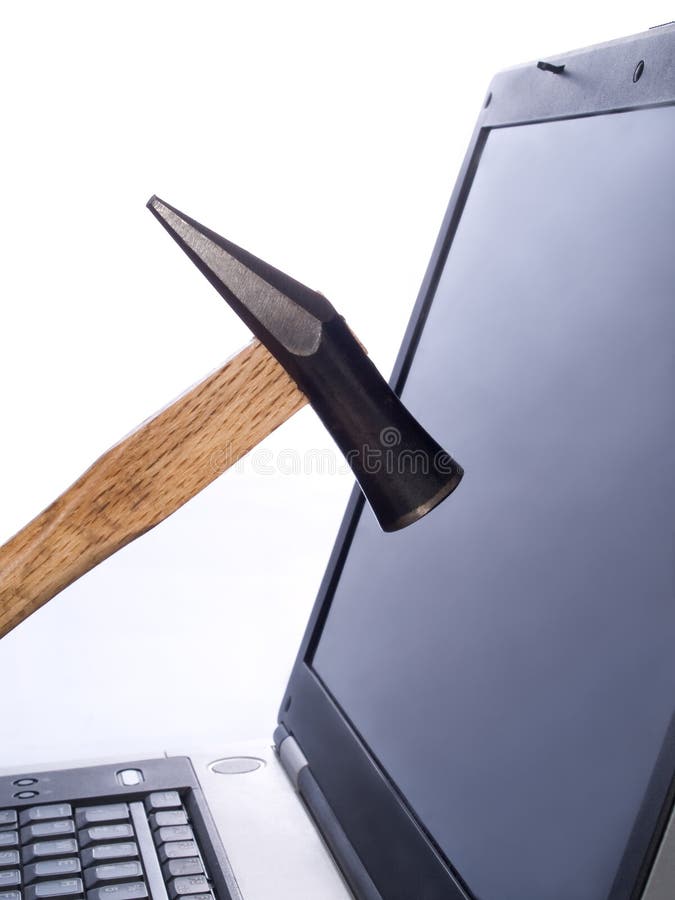 Hamer Breekt Computerscherm Stock Foto - Image of agressief ...