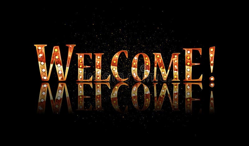 Het Welkom Goud Schittert Hand Het Van Letters Voorzien Op Zwarte ...