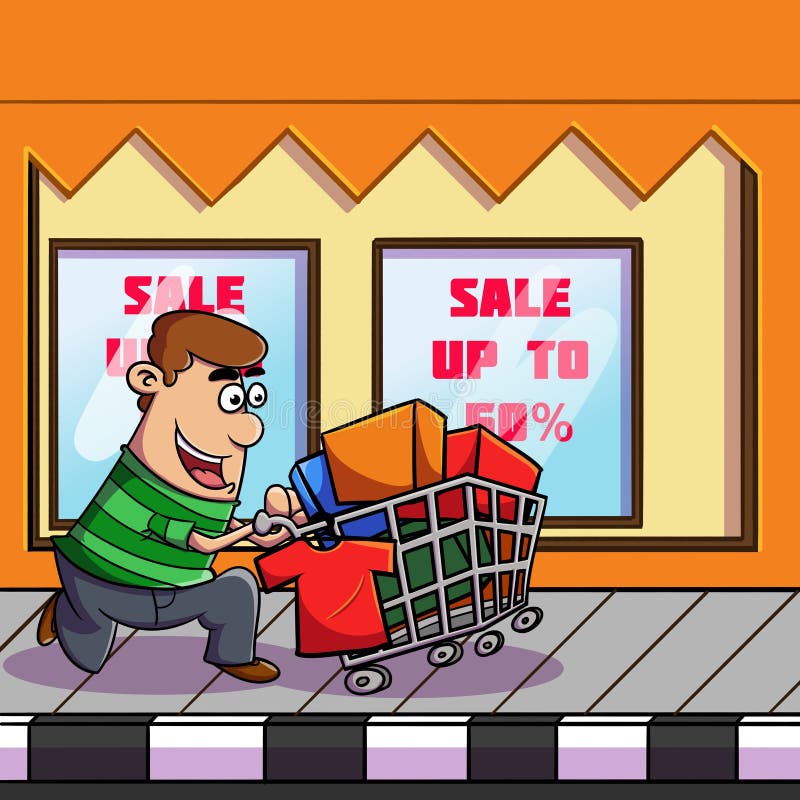 Het winkelen aan de markt stock illustratie. Illustration of koopwaar ...