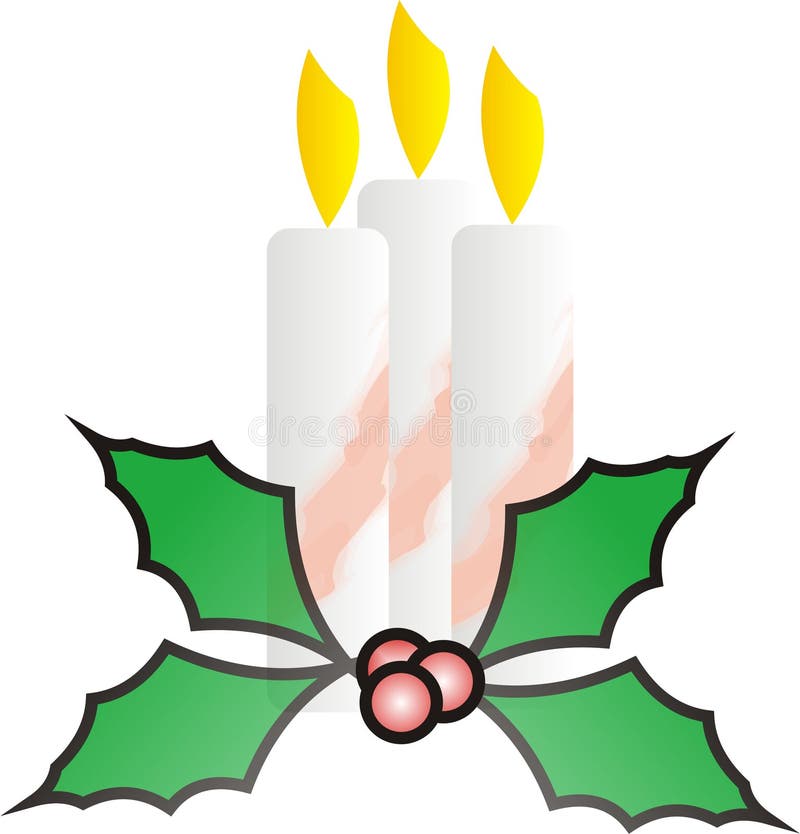 Het Wit Van De Kaarsen Van Kerstmis Met Hulst Vector Illustratie ...