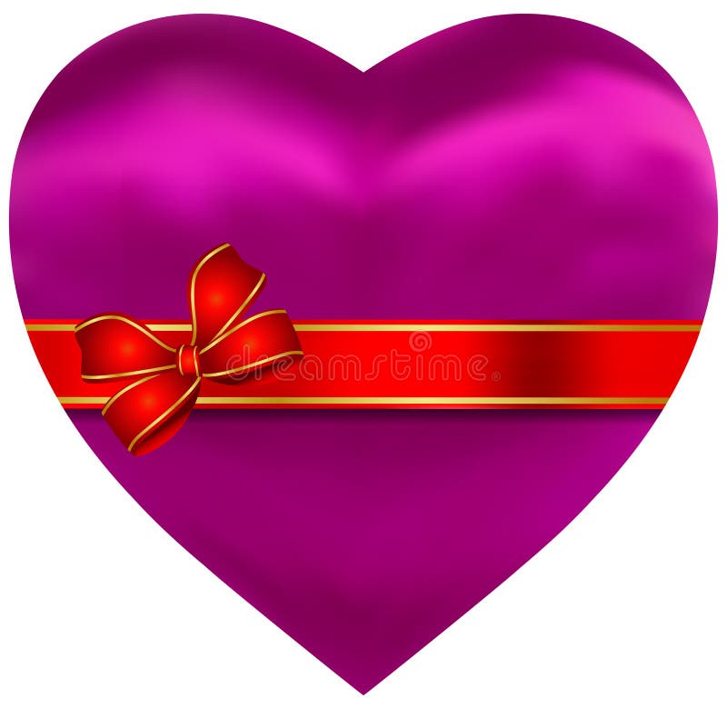 Het Zijdeachtige Roze Hart Van Het Satijn Met Rood Lint Stock ...