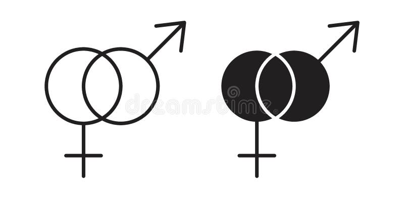 Heterosexual Gender Symbol Thin Line Icon Set Stock Vector