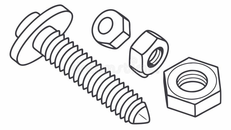 Hex Bolt and Nut Fastener Vector Art for Engineering Design, Vector ...