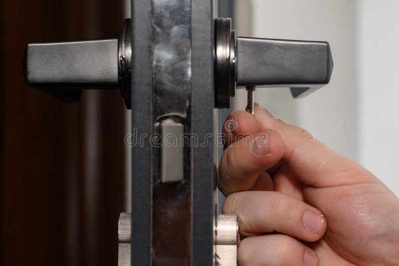 Hex Key and Installation of Door Lock and Handle, Close-up of ...