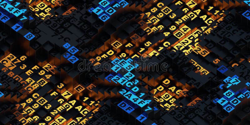 HEX Programming Code on Cubes 3D Rendering Stock Illustration ...