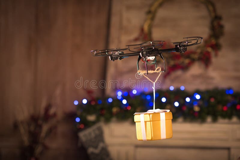 Hexacopter Drone Flying with Gift Box Stock Image - Image of hexacopter ...