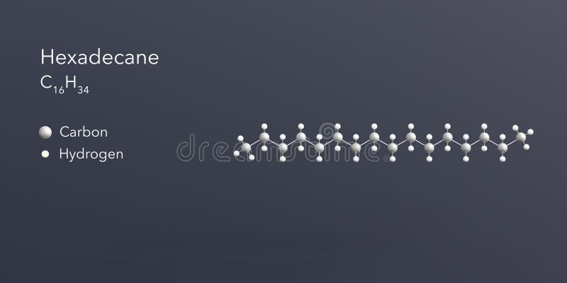Hexadecane Molecule 3d Rendering, Flat Molecular Structure with ...