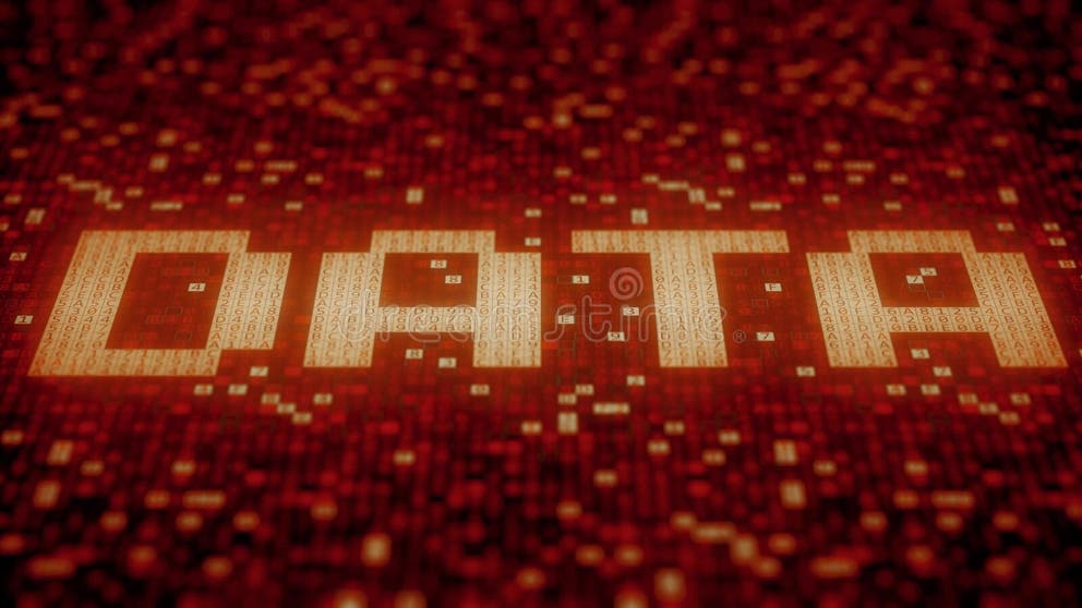 Hexadecimal Symbols on a Red Computer Screen Compose DATA Word. 3D Rendering Stock Illustration ...