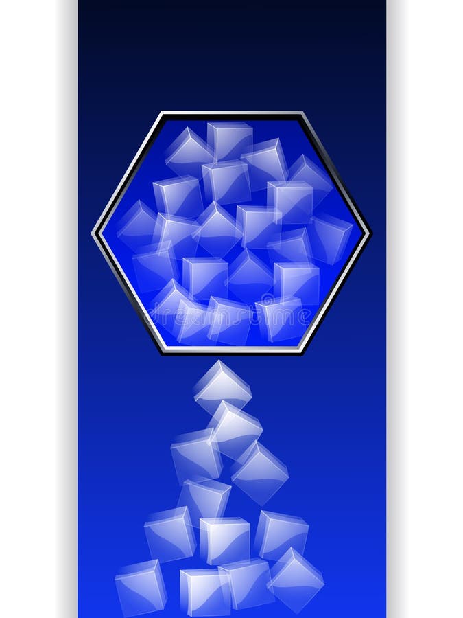 Hexagon Border with Ice Cubes Over Dark Blue Panel Stock Illustration ...
