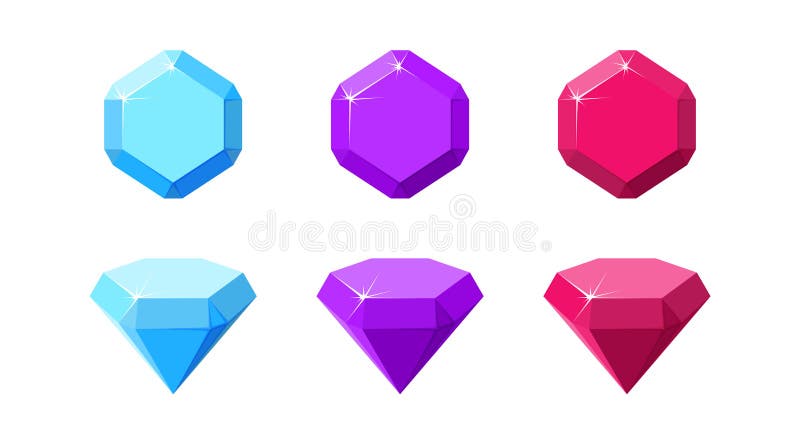 Hexagon Colorful Gemstones. Ruby, Amethyst and Diamond Top and Side ...