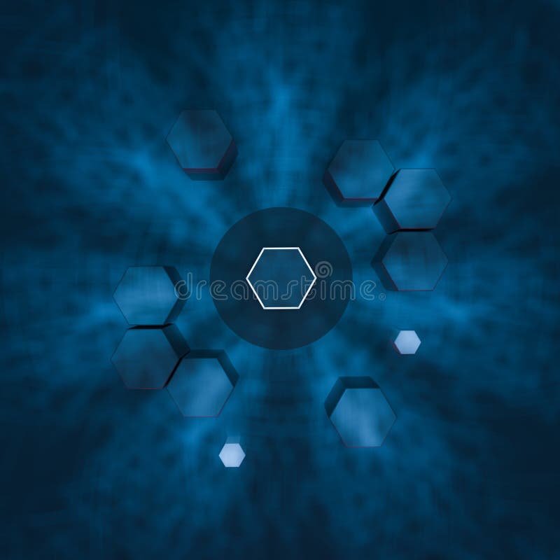 Hexagon Cube with Dark Background, Surrounded by Glowing Lines, 3d ...