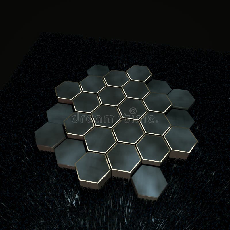 Hexagon Cube with Dark Background, Surrounded by Glowing Lines, 3d ...