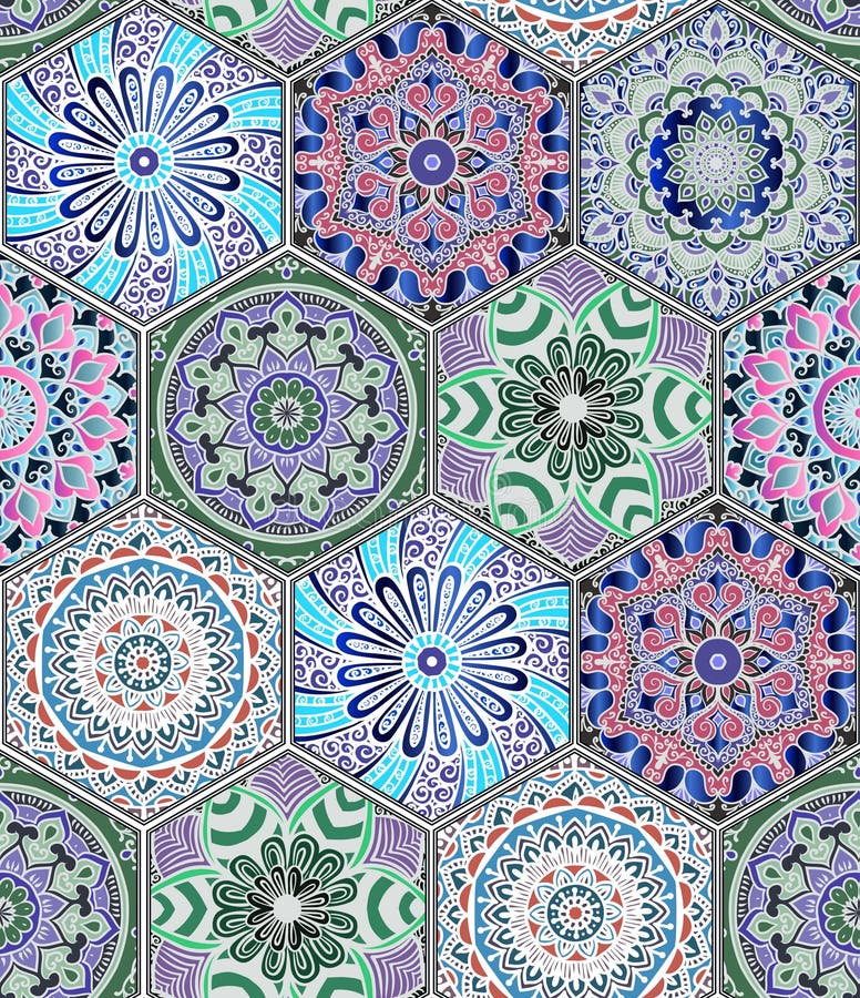 Hexagon Design Elements with Moroccan Motif Stock Vector - Illustration ...