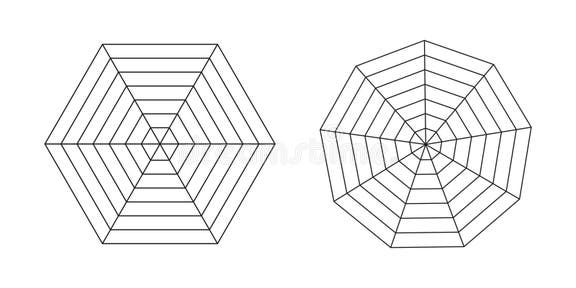 Hexagon and Enneagon Radar, Spider Diagram Templates. Spider Mesh ...
