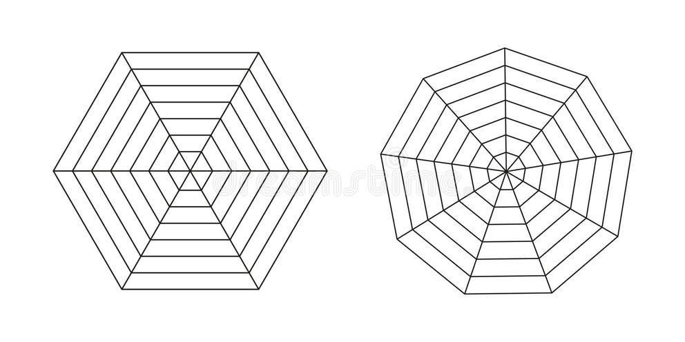 Hexagon and Enneagon Radar, Spider Diagram Templates. Spider Mesh ...