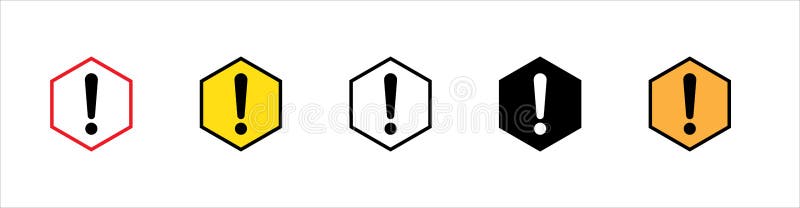 Hexagon Exclamation Mark Icon Vector Set. Red, Black, Yellow and White ...