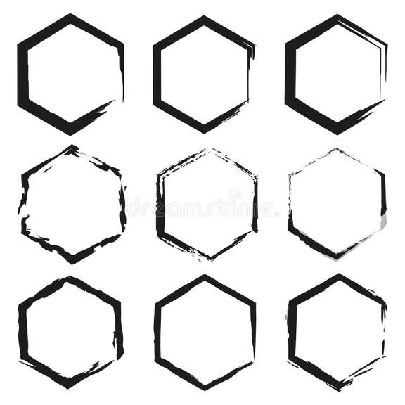Hexagon Frames Set. Black Brush Strokes. Textured Border Pattern ...
