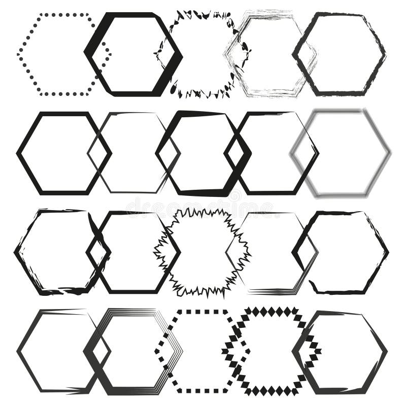 Hexagon Frames Set. Black and White. Various Vector Designs. Geometric ...