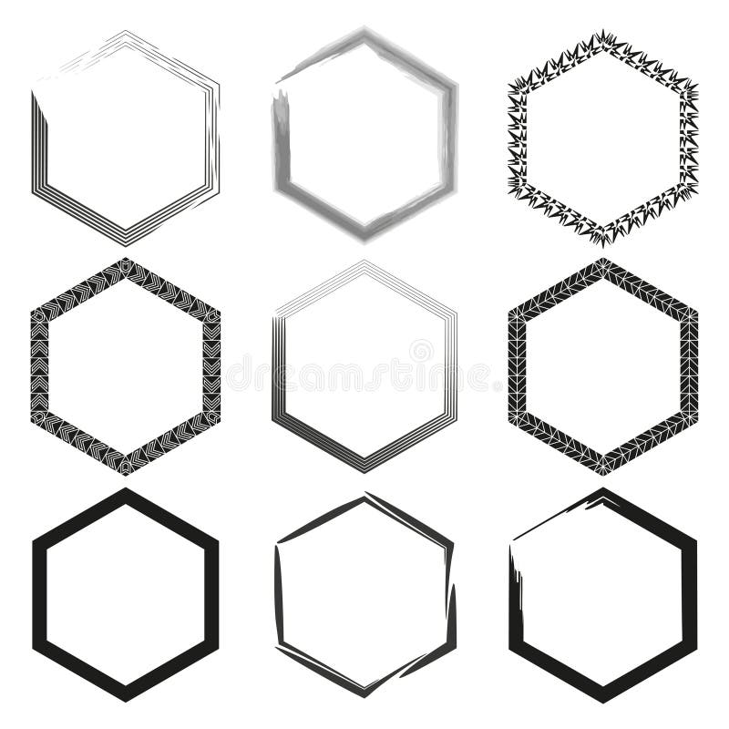 Hexagon Frames Vector Set. Geometric Shapes Design. Abstract Black ...