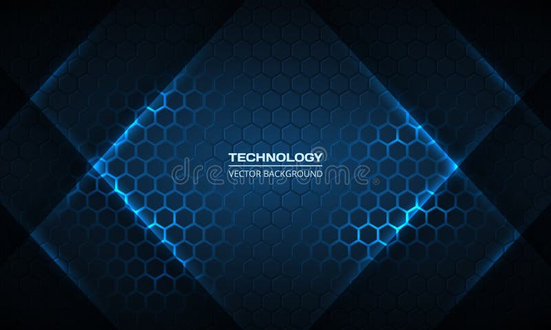 Hexagon Gaming Tech Abstract Vector Background with Blue Colored Bright Energy Flashes. Stock ...