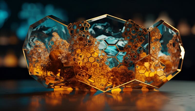 Hexagon Glowing Elements,golden Color by Generative AI Stock ...