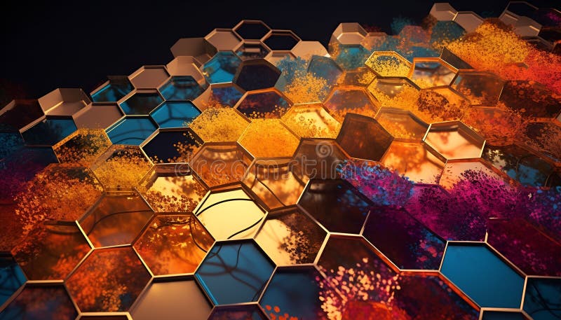 Hexagon Glowing Elements,golden Color by Generative AI Stock ...