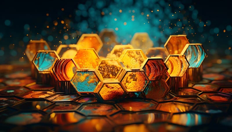 Hexagon Glowing Elements,golden Color by Generative AI Stock ...