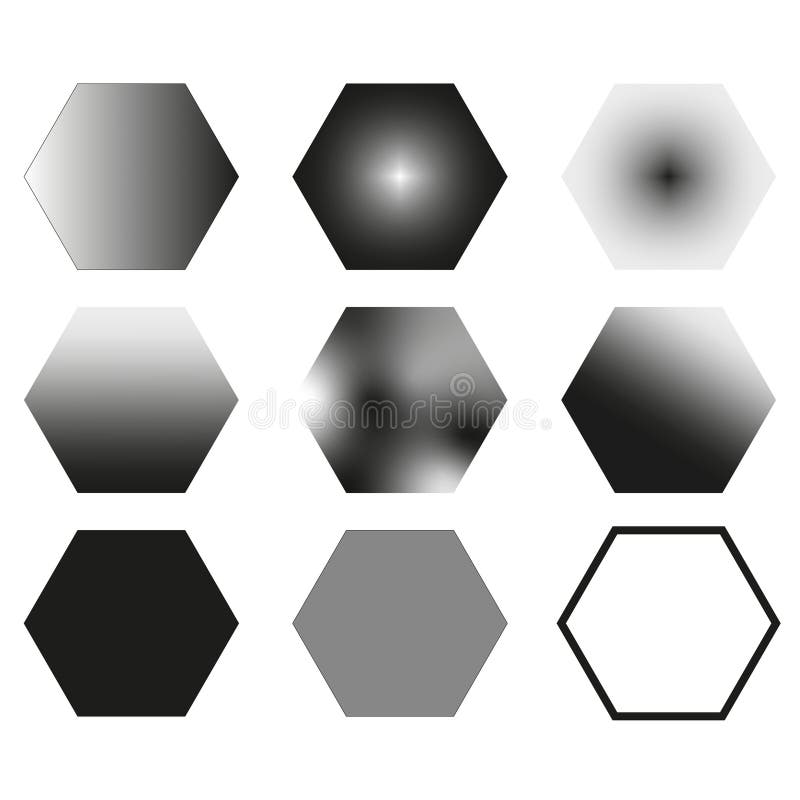 Hexagon Gradient Icons. Abstract Geometric Shapes. Black and Grey Tones. Vector Hexagonal Set ...