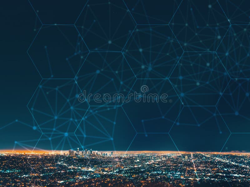 Hexagon Grid with Downtown LA Stock Photo - Image of copyspace ...
