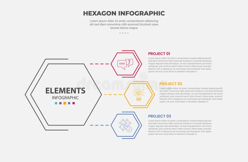 Hexagon or Hexagonal Base Shape Infographic Outline Style with 3 Point ...