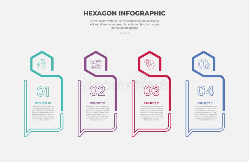 Hexagon or Hexagonal Base Shape Infographic Outline Style with 4 Point ...