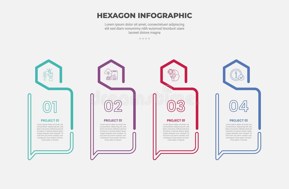 Hexagon or Hexagonal Base Shape Infographic Outline Style with 4 Point ...