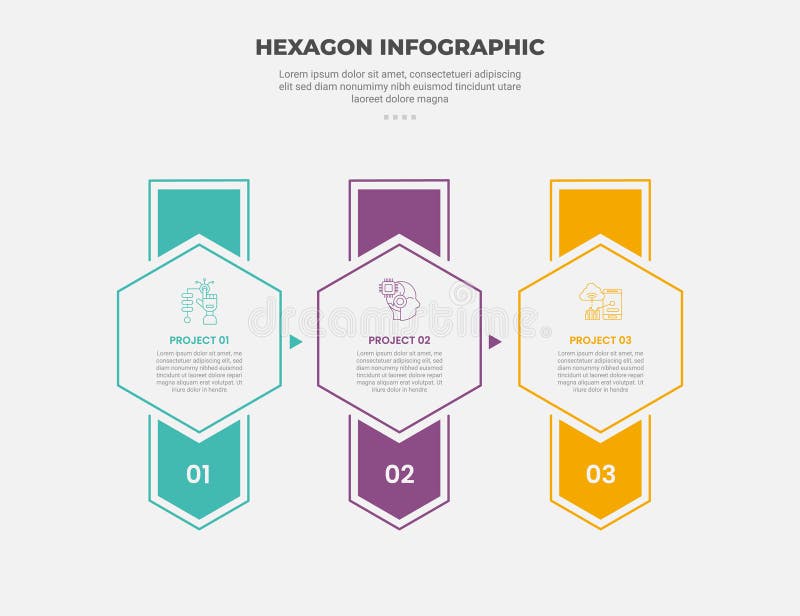 Hexagon or Hexagonal Base Shape Infographic Outline Style with 3 Point ...