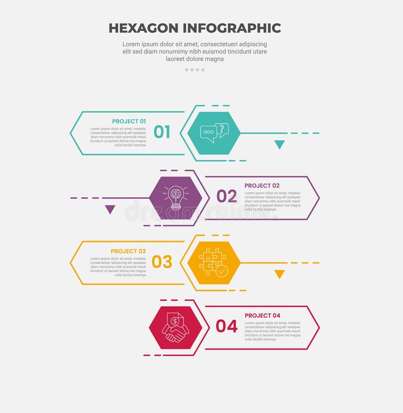 Hexagon or Hexagonal Base Shape Infographic Outline Style with 4 Point ...